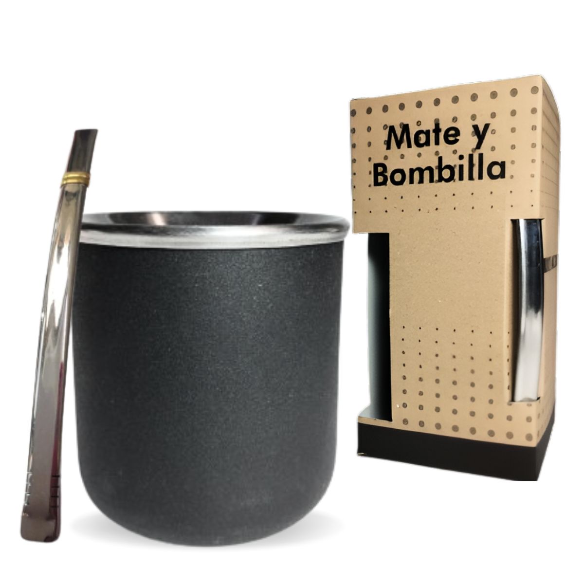 Mate acero inox viajero + bombilla chata + packaging - INTERCAN